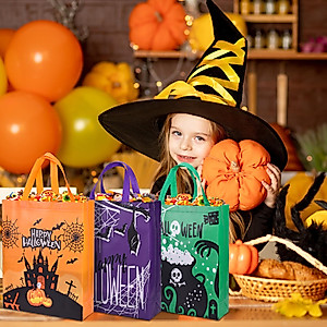 emzrivo 6PCS Halloween Trick or Treat Bags Halloween Large Gift Bag Halloween Tote Bags with Handles, Halloween Non-Woven Bags for Trick or Treat, Halloween Party Supplies, 15×11.8×3.9”