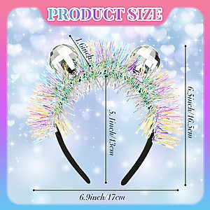 SATINIOR 6 Pcs Disco Ball Headband with Tinsel Disco Party Decorations Disco Ball Hat Disco Ball Decor Ball Boppers Costume Headpiece Disco Accessories for Kids Adults Christmas 1970s Party