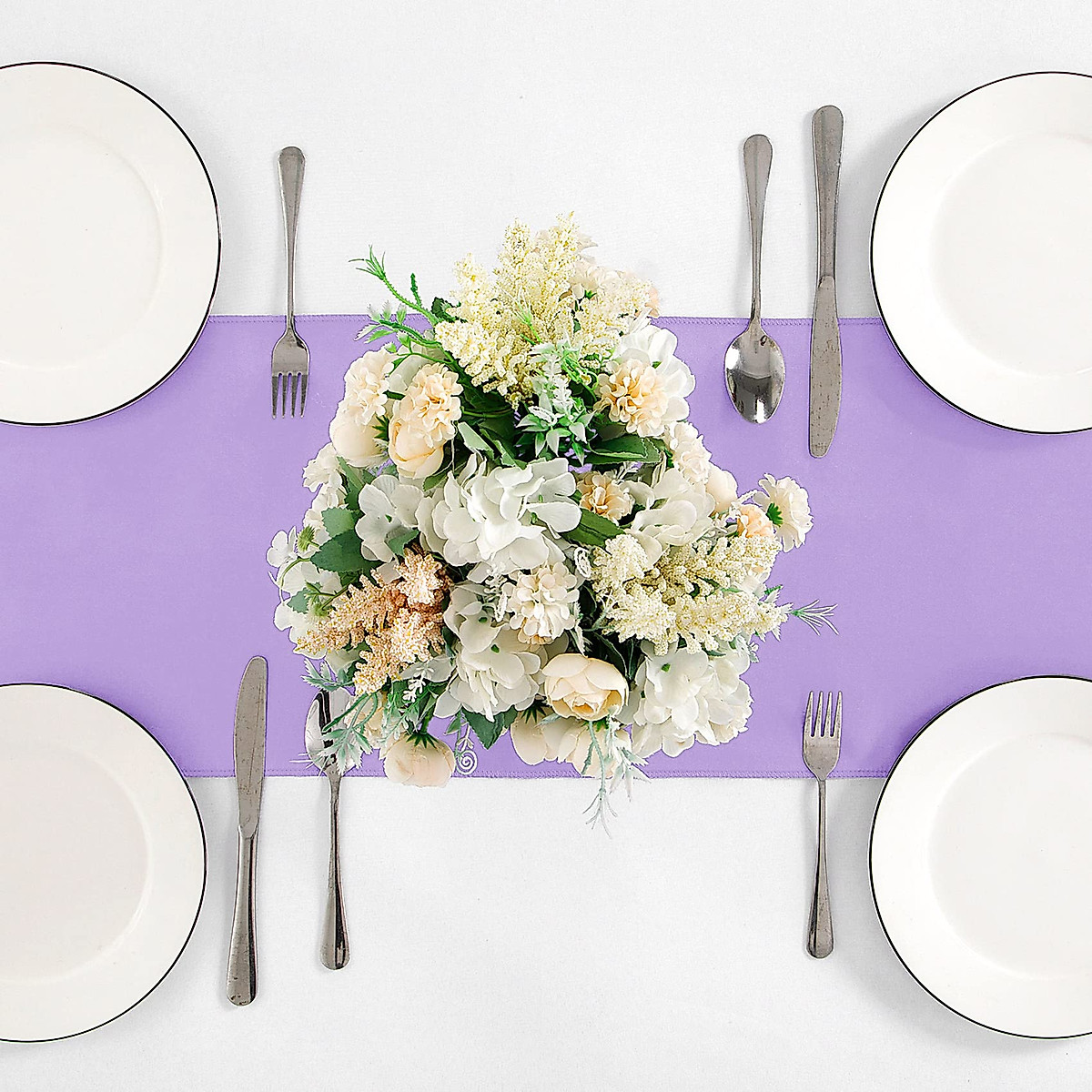 BEDDEB 12-Pack Lavender Satin Table Runner 12 x 108 Inch Long Table Runner for Wedding, Lavender Birthday Party Decorations, Premium Table Runners for Banquets, Graduations, Engagements