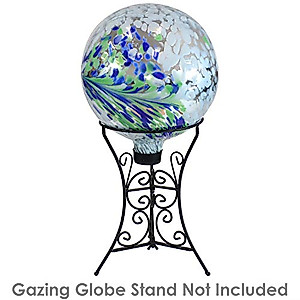 Sunnydaze 10-Inch Glass Outdoor Gazing Globe - Reflective Ball Yard Ornament for Patio or Lawn - Floral Spring Splash
