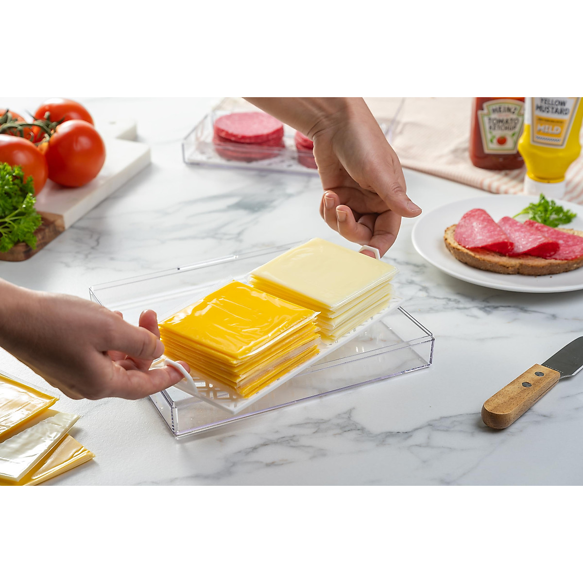 Pikanty American Sliced Cheese Holder | Airtight Storage Container for Fridge | Hinged Lid | Dishwasher Safe | Holds 24 Slices | Made in USA