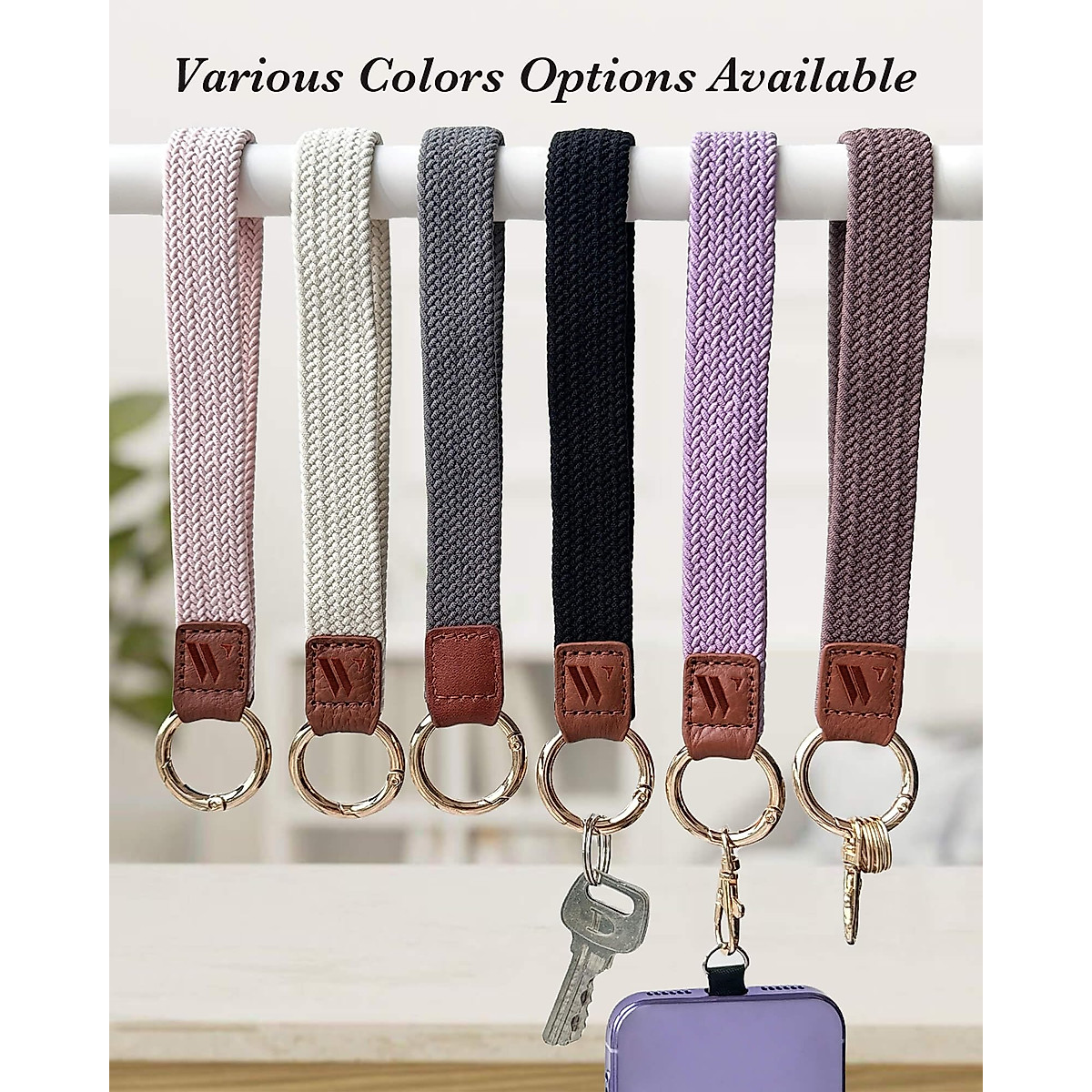 WEESMILE Key Chain, Stretchy Keychain Wristlet, Cute Wrist Lanyard Strap for Car Keys with D Ring for Women Men (Starlight)