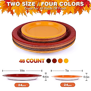 48PCS Thanksgiving Paper Plates Fall Disposable Dinner Plates Heavy Duty Kids Dinnerware Sturdy Appetizer Dessert Plates Give Thanks Autumn Harvest Party Supplies Round Multi-color Plates 10in&7in