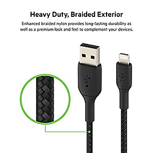 Belkin BoostCharge Braided Lightning Cable - 3.3ft/1M - MFi Certified Apple iPhone Charger USB to Lightning Cable - iPhone Cable - iPhone Charger Cord - Apple Phone Charger - Black
