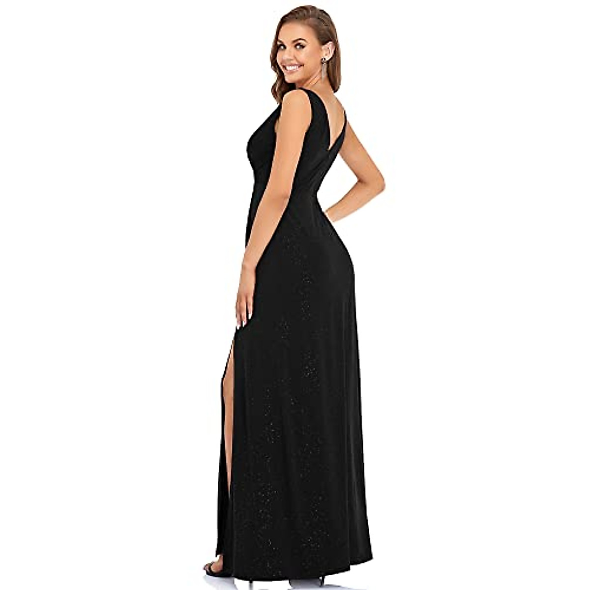 Ever-Pretty Women's V-Neck Front Wrap Sparkly Side Split Formal Wear Dress Black US10