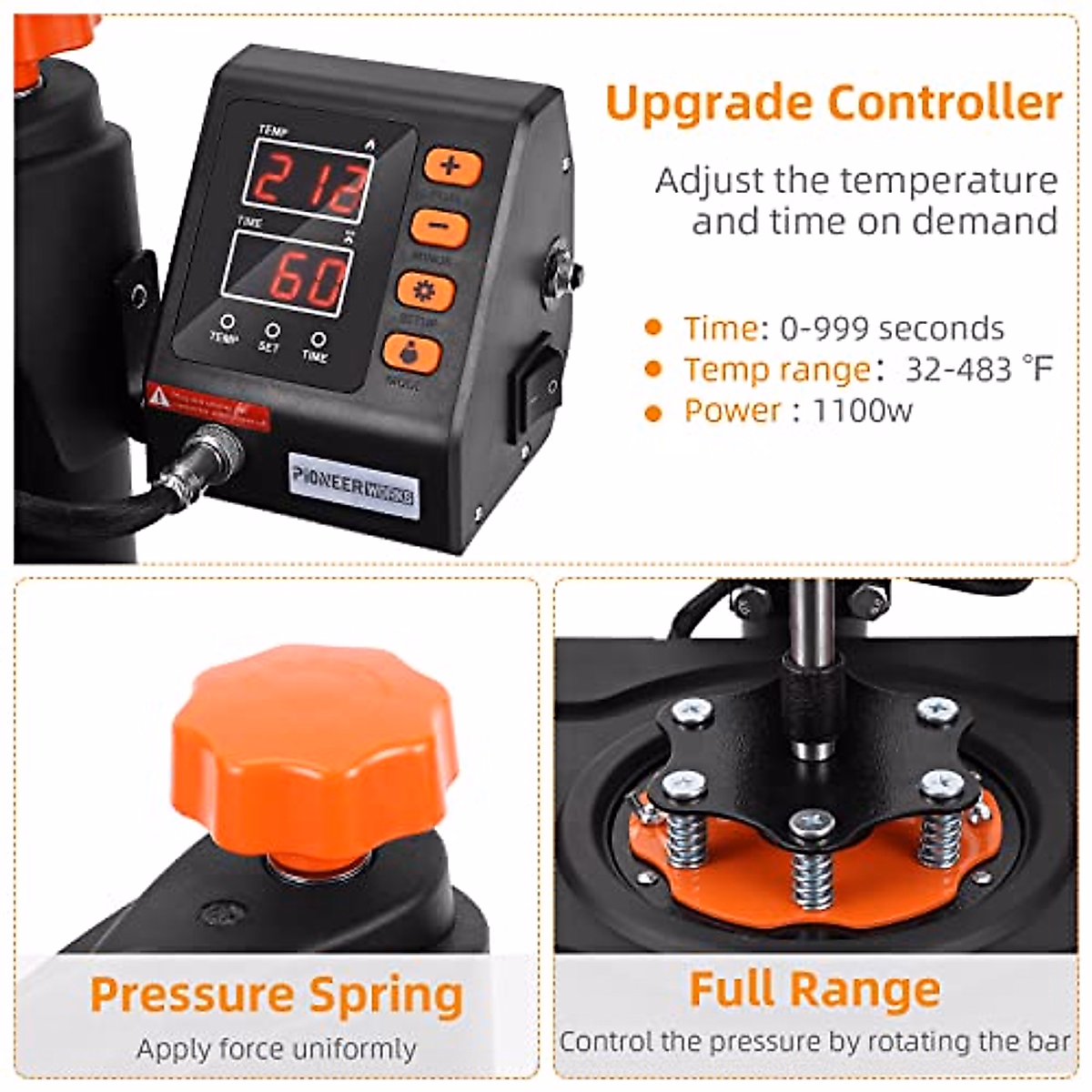 PIONEERWORKS Heat Press Machine 12 X 15 inch 9 in 1, 360° Swing Away Shirt Printing Heat Transfer Machine, Digital Industrial-Quality Shirt Pressing Machine for Shirt, Hat, Mug, Plate