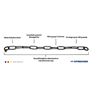 Herm Sprenger Black Stainless Steel Long Link Fur Saver Dog Training Collar | No-Pull Slip Chain for Small Medium Large Dogs for Easy Control Made in Germany | 4mm, 54cm (21in)