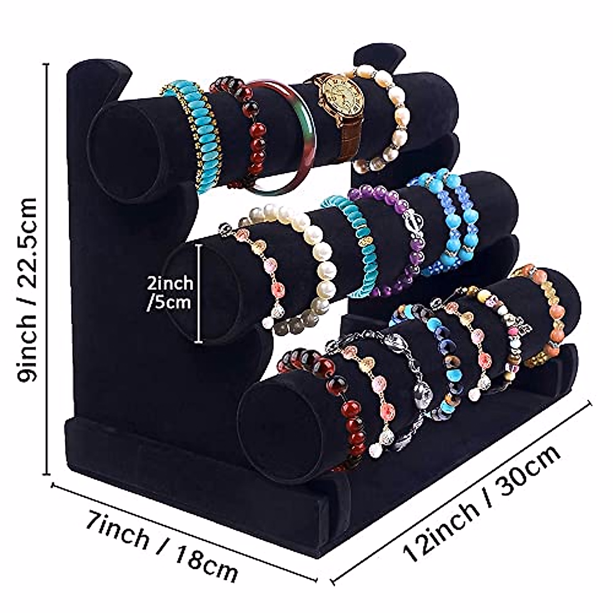 Black Velvet Bracelet & Necklace T-Bar 3 Tier Jewelry Display