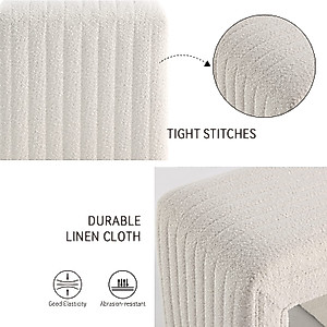 Get Set Style Vanity Stool Chair,Modern Boucle Ottoman Foot Stool with Wooden Legs Sofa Bench Footstool Extra Seat for Vanity,Makeup Room,Living Room,Entryway,Office (Fully Assembled)