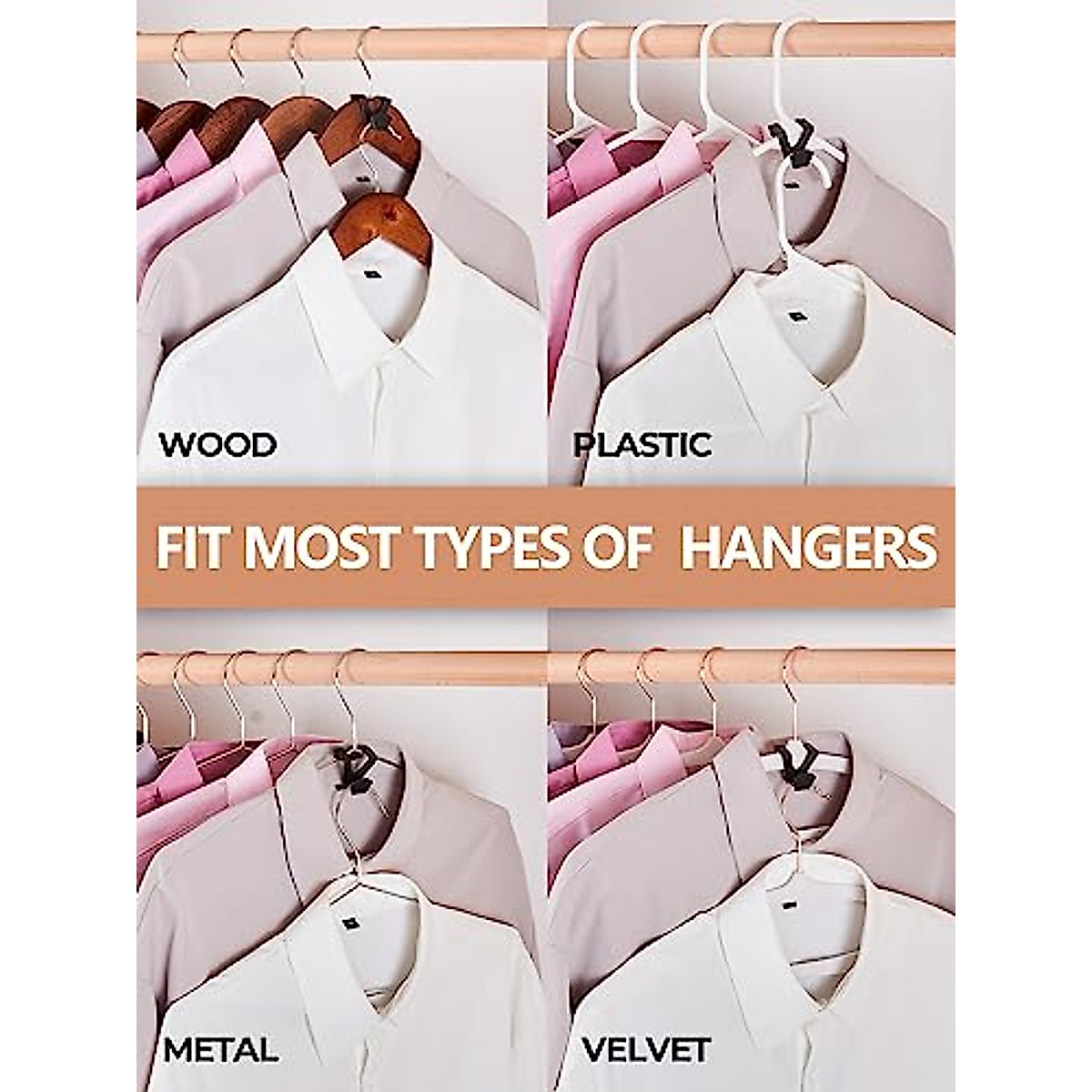 HOUSE DAY Space Saving Hanger Hooks 60 Pack, Black Clothes Hanger Connector Hooks, Heavy Duty Hanger Hooks Space Saver, Durable Hanger Connector Hooks, Premium Cascading Hanger Hooks for Closet