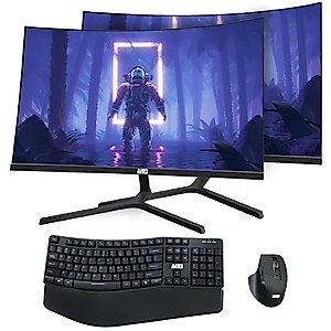 TechMagnet All in one Desktop Computer, Cheetah 6, Intel Core i5 6th Gen, 8GB DDR3, 480GB SSD, New Dual 24 inch Curved Display, Wireless Ergonomic Keyboard Mouse, Win 10 Pro (Renewed)