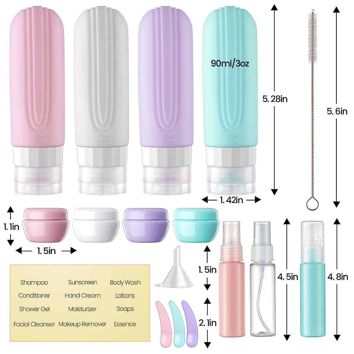 Moohemoo 19 Pack Travel Bottles Set for Toiletries, TSA Approved Travel Size Containers, 3oz BPA Free Leak Proof Silicone Squeezable Travel Accessories, Refillable for Shampoo Conditioner Lotion Soap