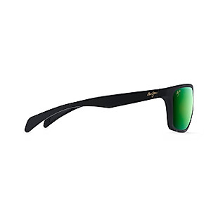 Maui Jim Men's Makoa Polarized Wrap Sunglasses, Matte Black/MAUIGreen®, Medium