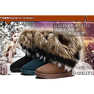 Gaorui Warm Fur Winter Boots for Women - Stylish Womens Winter Boots Mid Calf Ankle Boots Faux Fur Tassel Shoes