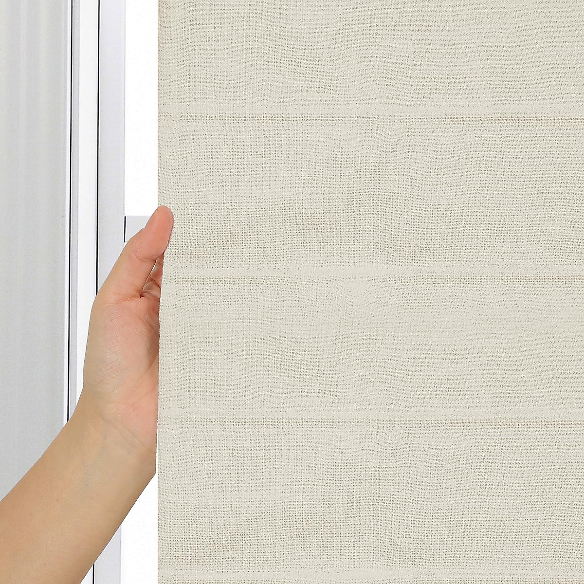 Sunbox Cordless Roman Shade, Window Treatment, Polycotton, Beige White, Blackout, Custom Size, Easy Installation