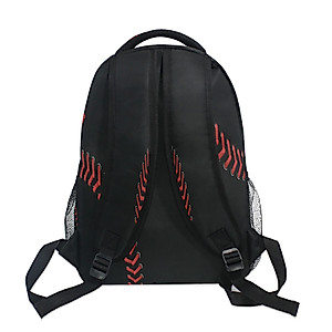 STAYTOP Black Baseball Laces Backpacks Travel School Bags for Boys Girls School Computer Backpacks Book Bag Travel Hiking Camping Daypack, 16x11.4x6.9in