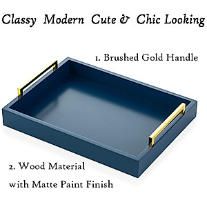 Hanobe Blue Decorative Trays for Coffee Table MDF Large Ottoman Tray for Living Room Bathroom Coffee Bar Decor Modern Tray with Gold Handles (Blue, 3)