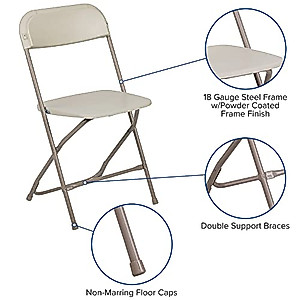 Flash Furniture Hercules Series Plastic Folding Chair - Beige - 650LB Weight Capacity Comfortable Event Chair - Lightweight Folding Chair