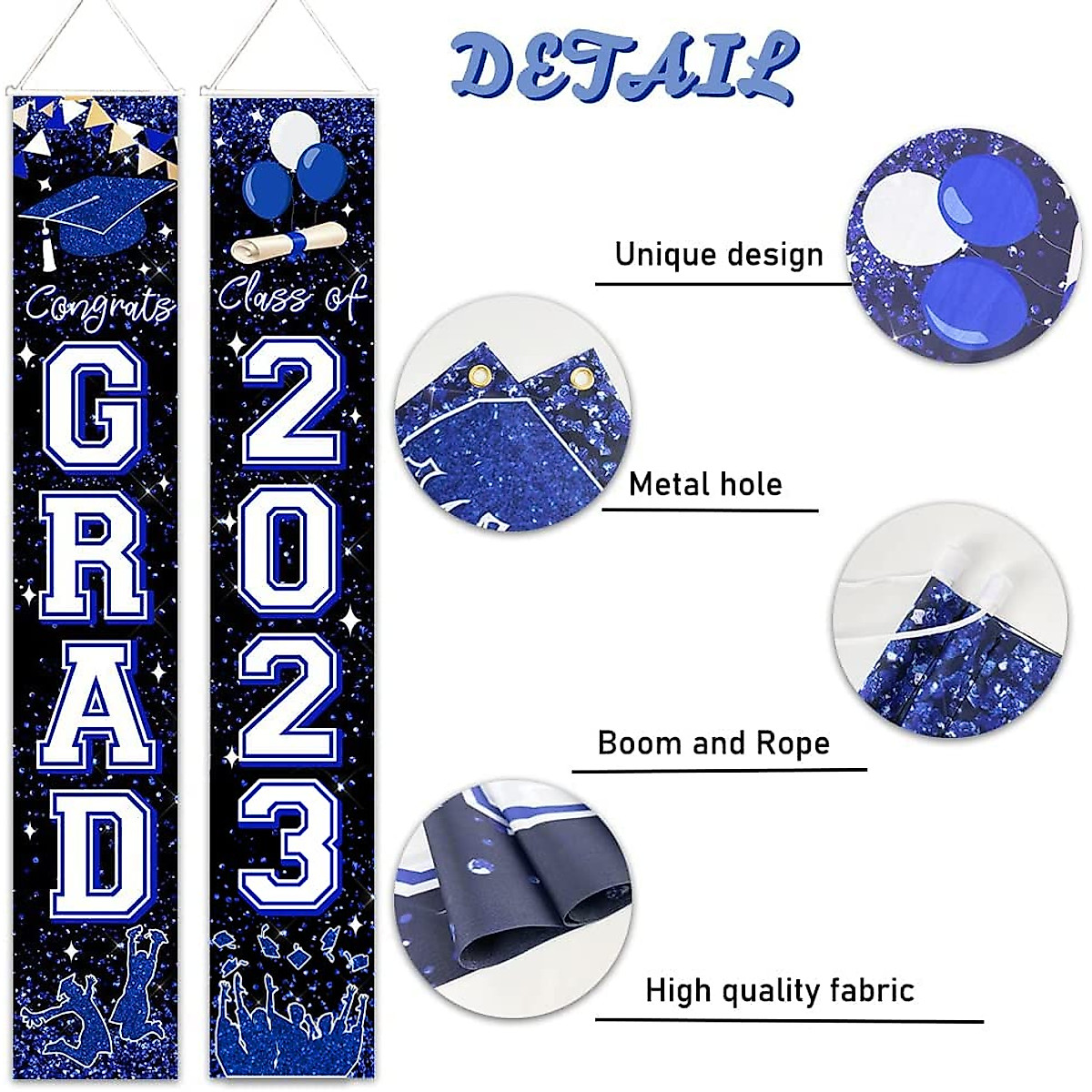 Graduation Party Decorations Blue and White Class of 2023 Graduation Hanging Porch Sign Congrats Banner for High School and College Graduation Party Decorations (Blue)