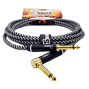 SRADIO Guitar Instrument Cable 20 Foot, AMP Cord Right Angle 1/4-Inch TS to Straight 1/4-Inch TS Guitar Cable 20FT with White Tweed Cloth for Electric Guitar，Bass，Keyboard