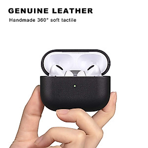 KWUY Genuine Leather Case for Airpods Pro, Protective Cover Case Support Wireless Charging, Handmade Headphones EarPods as a Cowhide Leather Cover - Black