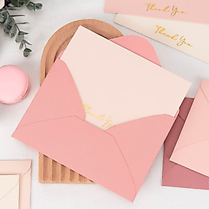 Crisky Shade of Dusty Rose Thank You Cards (50 Pack) with Craft Envelopes & Stickers Printable Greeting Cards Bulk for Birthday, Baby Shower,Bridal Shower, Wedding, Graduation.