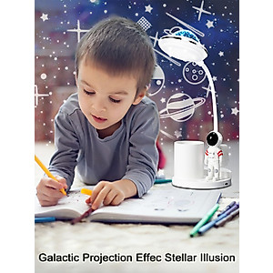 Astronaut Desk Lamp for Kids,Star Space Projector Galaxy Night Light,Eye-Care Reading Small Desk Lamps, with Pen Holder Spaceman Table Lamp, Bedroom Decor Aesthetics, Gifts for Boys and Girls