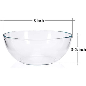 FOYO 8-inch Round Tempered Glass Bowl for Mixing Salad or Cereal, Set of 2