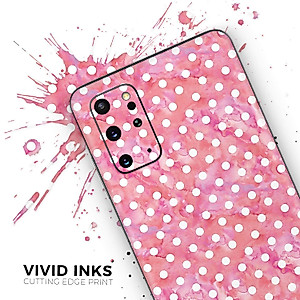 DesignSkinz White Polka Dots Over Pink Watercolor Protective Vinyl Decal Wrap Skin Cover Compatible with The Samsung Galaxy S20 (Screen Trim & Back Glass Skin)