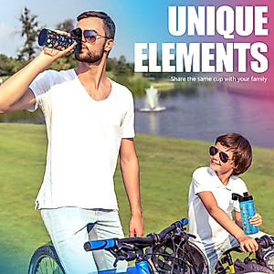 2 Pcs 16 oz Kids Insulated Water Bottle with Wide Handle, Stainless Steel Double Wall Vacuum Leak Proof Kids Bottle, Keep Hot or Cold Cute Metal Water Bottle for School Boys Girls (Vehicle, Planet)