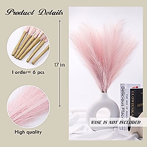 6 PCS Faux Pampas Grass 17"/44cm Artificial Fluffy Pompas Grass Fake Pampas Grass 7 Branches for Wedding Party Bedroom Boho Home Decor (034 Light Pink)