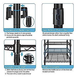VIPEK S3 Heavy Duty Garment Rack Free Standing Clothes Rack Closet Storage Organizer Large Wardrobe with 6-Tier Shoe Rack, Hanging Rod, Adjustable Shelf, 68.9" L x 15.7" W x 76.4" H, Black