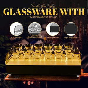 Shot Glasses Set of 12 with Light Up LED Acrylic Base Tray - Modern Unique Cool Shot Glasses - Glass Tequila Shot Glasses - Fancy Shot Glasses Set Perfect for Parties, Birthdays, & Celebrations