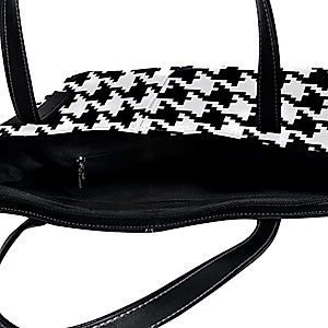 RODAILYCAY Leather Handbag for Women Large Capacity Top Handle Satchel Bucket Purses Shoulder Bag Black White Houndstooth Plaid Pattern