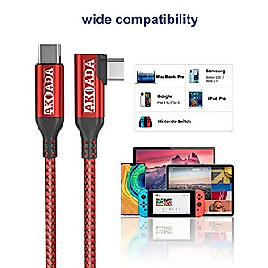 2 Pack Right Angle USB C to USB C Cable (6.6ft,60W), Type C 90 Degree Nylon Braided Fast Charging Cable for MacBook Pro,iPad Pro, Samsung Galaxy S20 Note 20,Google Pixel 4 3 XL (Red)