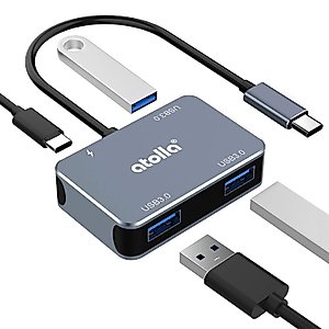 atolla USB C Hub – Aluminum 4-in-1 USB C Adapter with 3 USB 3.0 Ports & 60W Power Delivery Port for MacBook Pro/Air, iPad Pro, Chromebook, Dell and More
