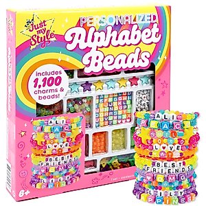 Just My Style ABC Beads by Horizon Group Usa, 1000+ Charms & Beads, Alphabet Charms, Accent Seed Star Wax Beading Cord, Satin Cord Key Ring Included, Bright, Small
