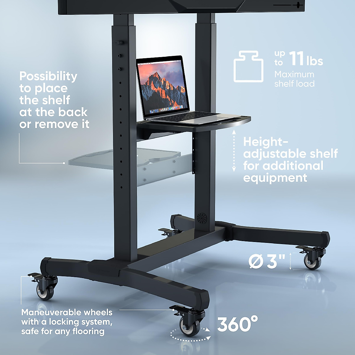 ONKRON Mobile TV Stand for 50-100 Inch TV up to 265 lbs, Heavy Duty TV Stand Adjustable Height with +5/-5° Tilt - max VESA 1000x600 Portable TV Stand on Wheels/TV Cart Rolling TV Stand Tall Black