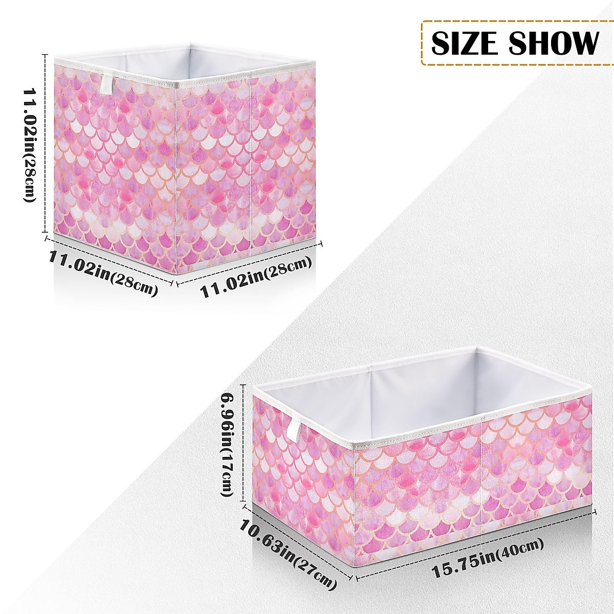 Emelivor Pink Mermaid Cube Storage Bin Fabric Storage Cubes Foldable Organizer Bins Storage Baskets for Shelves Storage Box for Shelves Home Office Clothes Clothing,11 x 11inch