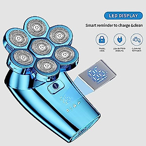 UPTARD Electric Head Shavers for Men, Bald Razor Men,Head Shaver with Nose Hair Sideburns Trimmer, LED,Travle Lock (Blue) 7.17×4.2×4.41 (ht1699)