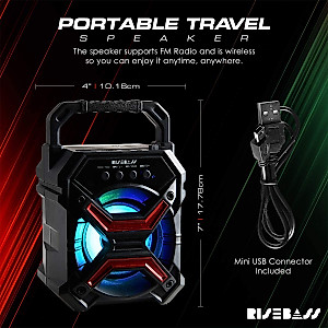 RISEBASS Portable Wireless Bluetooth Speaker for iPhone, Android, iPod and More - Rechargeable Bluetooth Speaker for Kids & Adults - Mini Speaker with Party Lights. Gifts for Kids