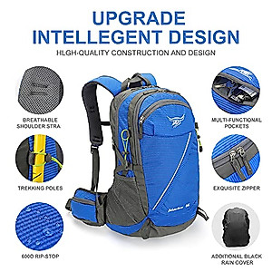INOXTO lightweight Hiking Backpack 35L/40L Hiking Daypack with Waterproof Rain Cover for Travel Camping Outdoor Men and Women (40L royal blue stripes)