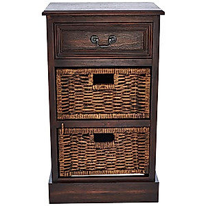 Deco 79 Wood 2 Baskets and 1 Drawer Storage Unit, 16" x 12" x 28", Maroon