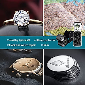 JARLINK 2 Pack Jewelers Loupe, 30X 60X 90X Illuminated Jewelers Eye Loupe Magnifier and Magnifying Glass Loop with UV Black Light and Bright LED Light for Gems, Jewelry, Diamond, Coins, Stamps (Black)