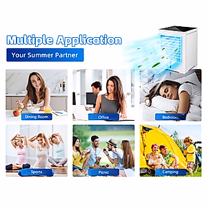Off Paper Personal Air Conditioner Mini AC, 3 Speeds 450ML Water Tank Room Evaporative Air Cooler Cooling Fan with Timer, Aromatherapy Notch, Spray Function, Portable AC Units for Rooms and Office
