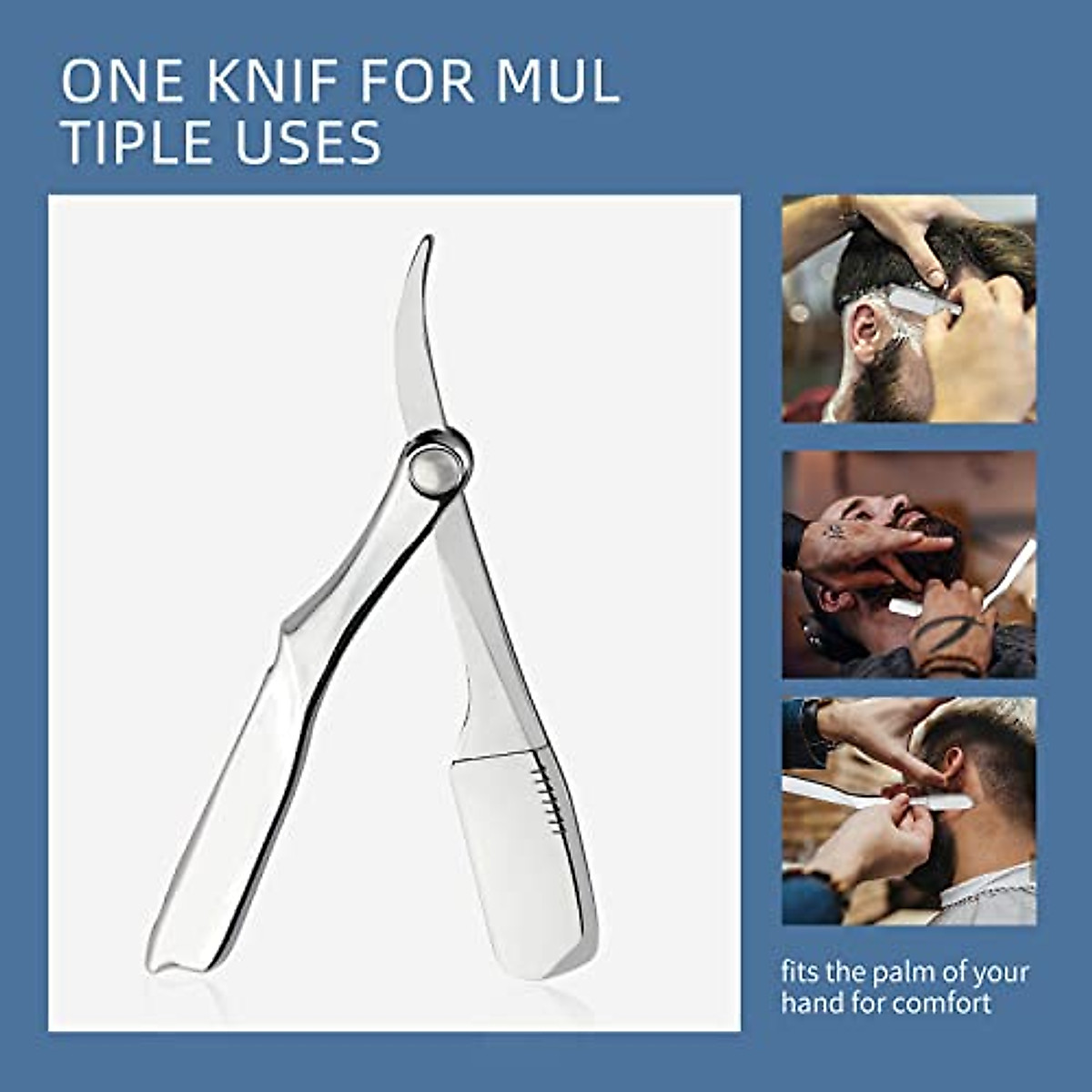 CestoMen Barber Straight Razor, Professional Straight Edge Razor, Stainless Steel Barber Single Blade Edge Razors for Men Close Shaving - Silver