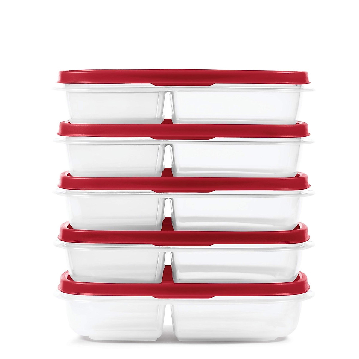 Rubbermaid EasyFindLids Meal Prep Containers, 3 Compartments, 5.1 Cup, 5 Pack