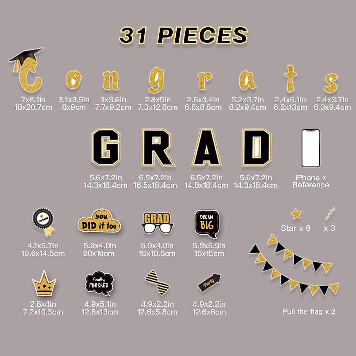 31 Picees 2023 Graduation Car Decorations, Black and Gold Congrats Grad Magnetic Decorations Parade, Congrats Grad Graduation Party Decor,Refrigerator Decal Stickers Garage Door Theme Party Supplies