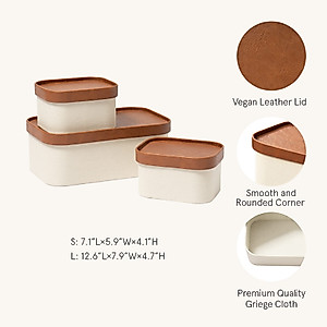 Beige Decorative Storage Boxes With Lids, Storage Baskets with Leather-Like Lids, Sturdy Stackable Paper Boxes Decorative Tray, Modern Basket Organizer Bins for Jewelry Shelve Bathroom Bedroom