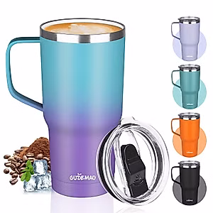 20 oz Insulated Coffee Mug with Ceramic Coating, Stainless Steel Travel Mug Tumbler with Handle Lid and Straw, Double Wall Leak-Proof Thermos Coffee Travel Mug Keeps Drink Hot and Cold (Azure Purple)